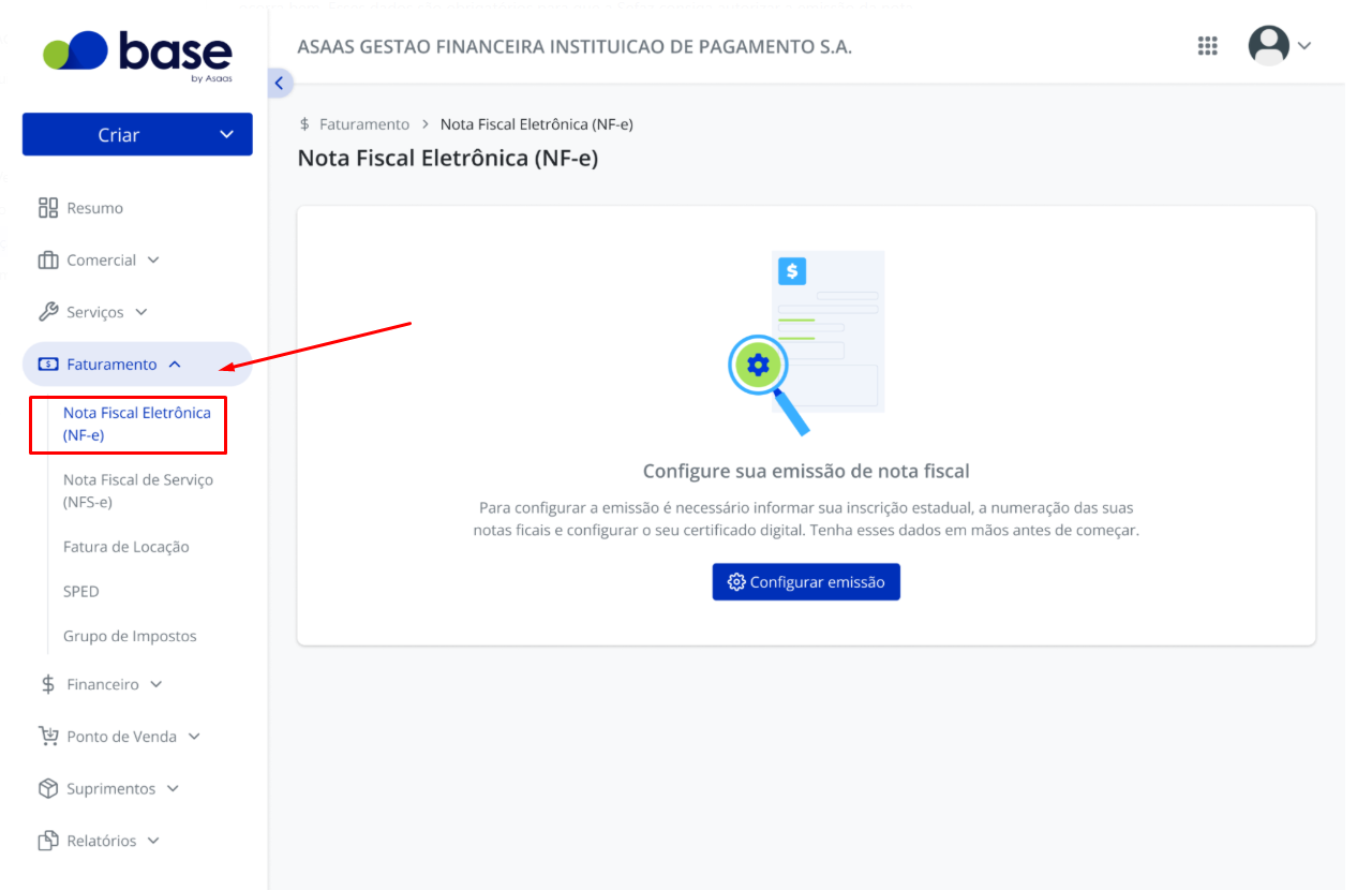 Como configurar a emissão de nota fiscal eletrônica (NF-e) no Base? – Asaas